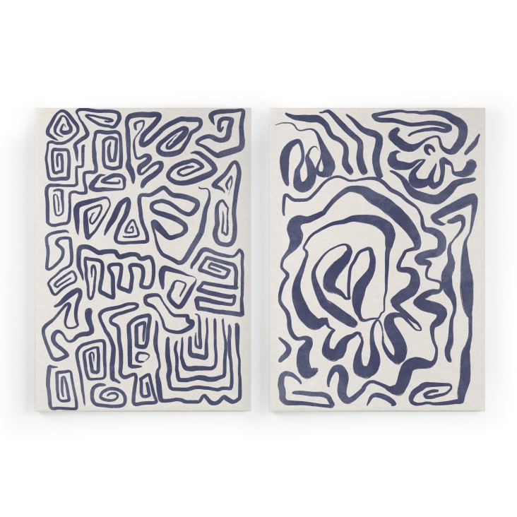 Set 2 Peintures sur toile 60x40 imprimées traits bleus BLUE DRAWS ...