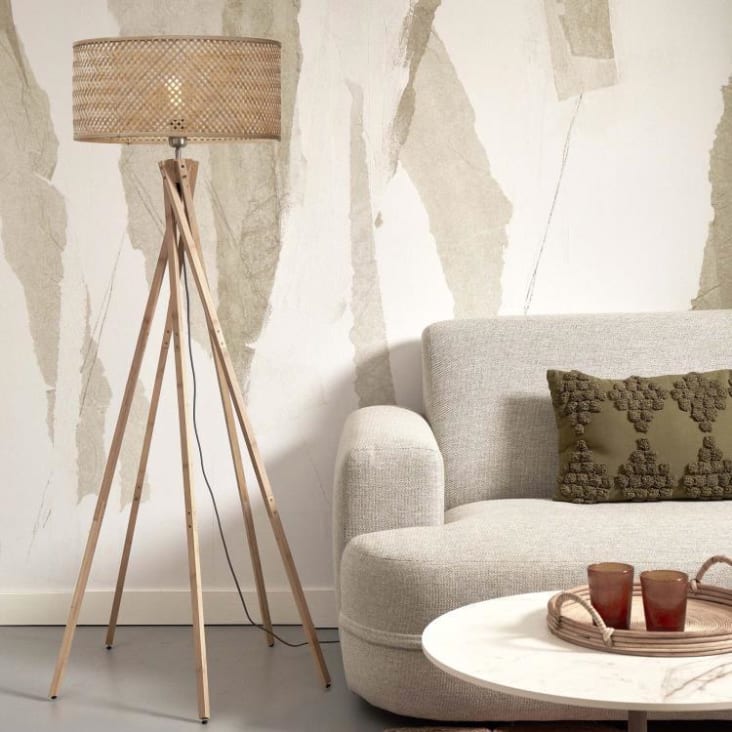 Lampadaire bambou abat-jour bambou naturel, h. 146cm JAVA | Maisons du Monde