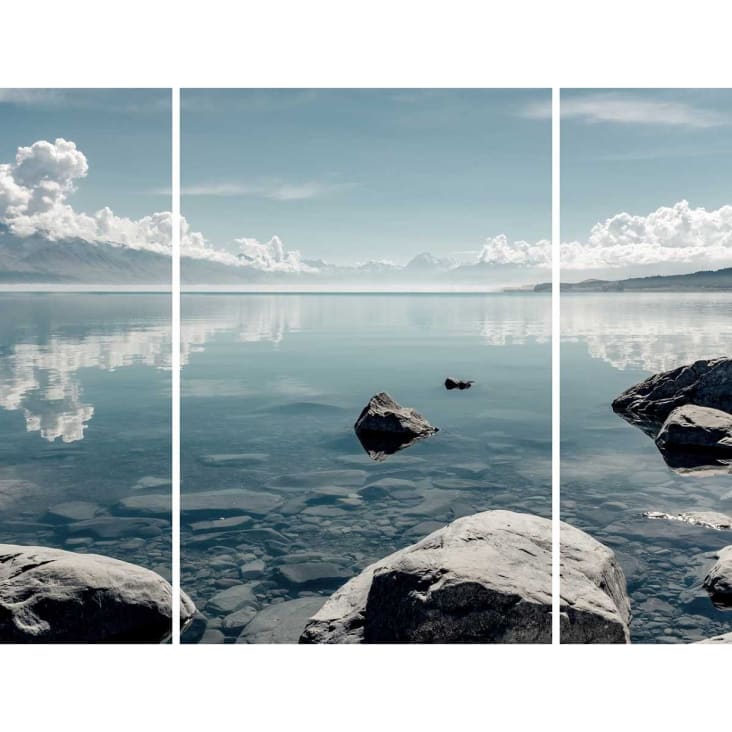 Triptyque sur toile rivière avec rocher 125x97 cm GRANDS ESPACES ...