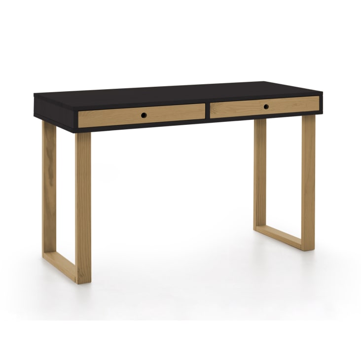 Escritorio de madera maciza natural, color negro y encerado EROS ...