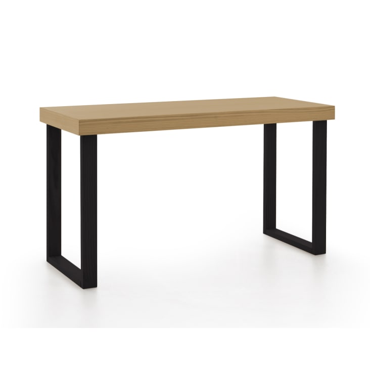 Escritorio de madera maciza natural, color encerado y negro BERLÍN ...