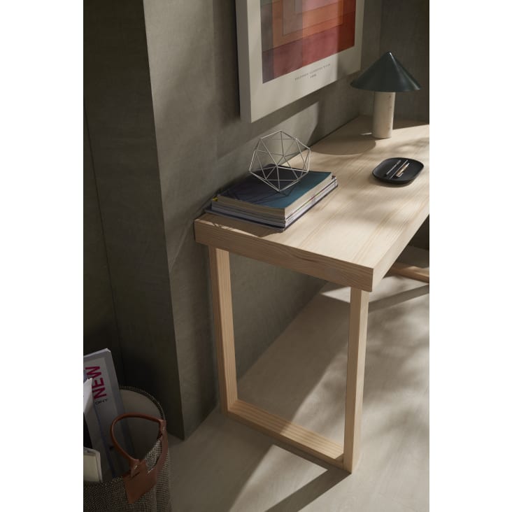 Escritorio de madera maciza natural, color encerado y negro BERLÍN ...