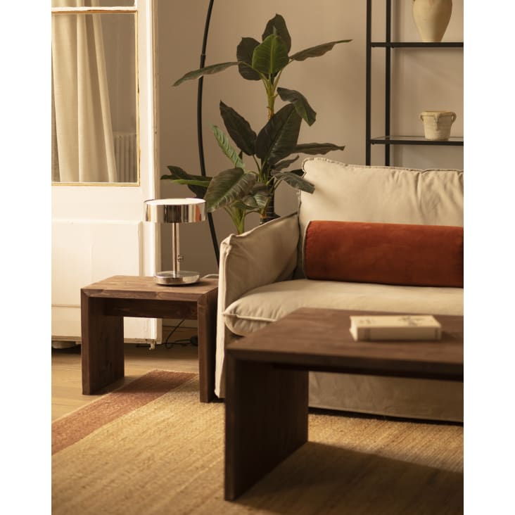 Mesita / taburete de madera maciza en tono nogal de 45x50cm Telva ...