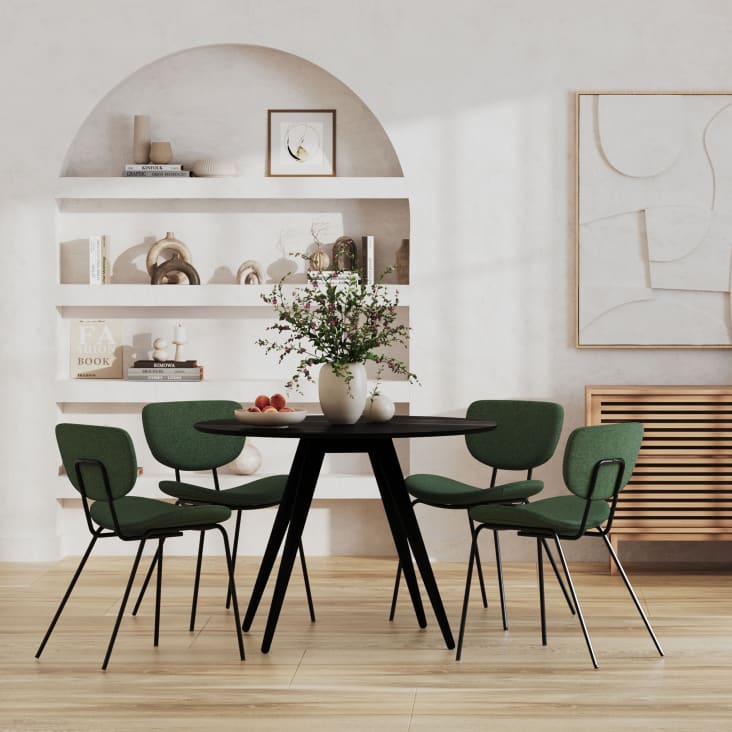 Table ronde 4 personnes en bois de frêne plaqué noir D105 cm Liwa ...