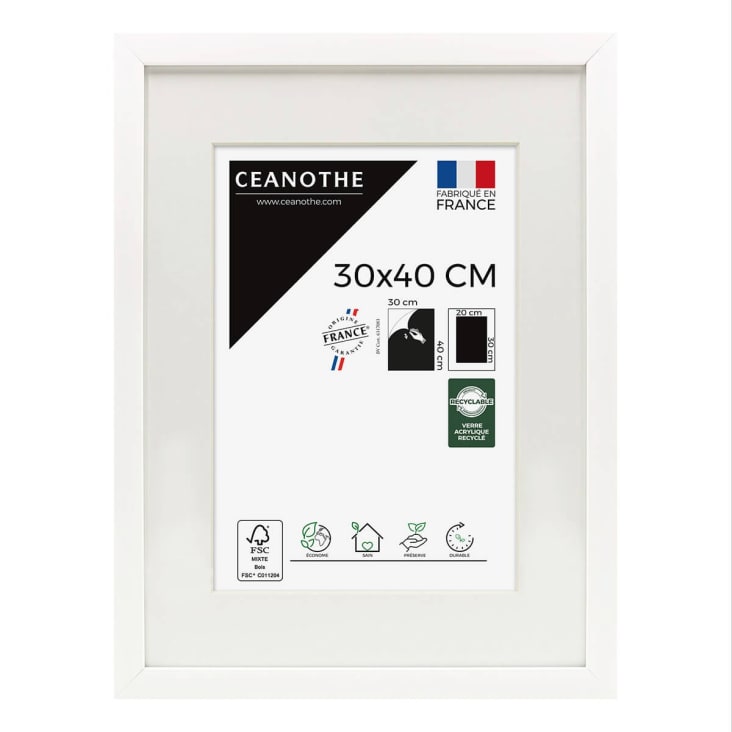 Cadre photo épais blanc 30x40 cm avec passe-partout résine recyclée MILAN | Maisons du Monde