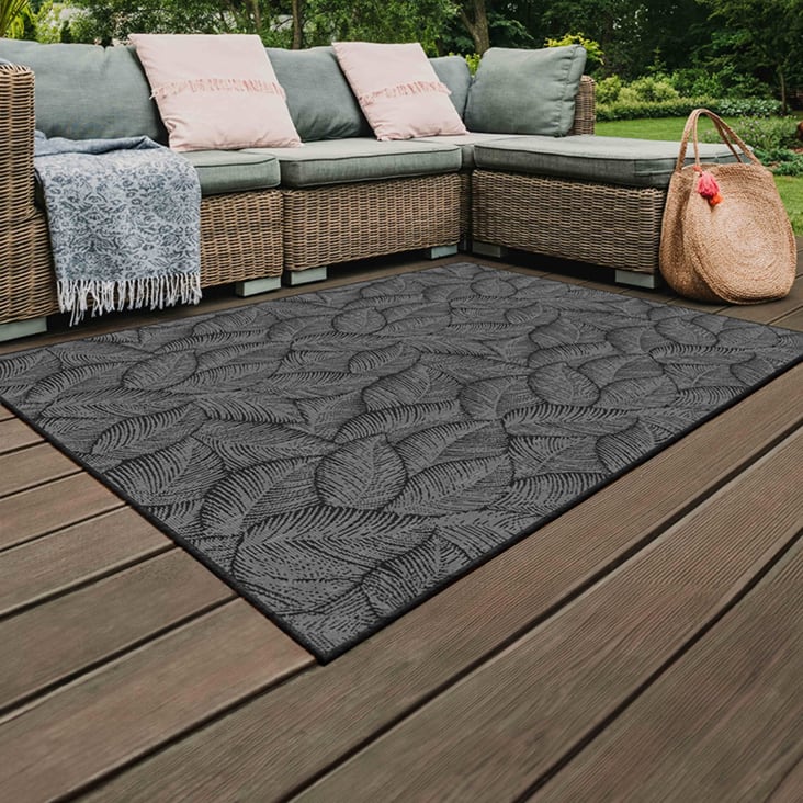 Tappeto da esterno in polipropilene 160 x 230 cm nero Folia | Maisons ...