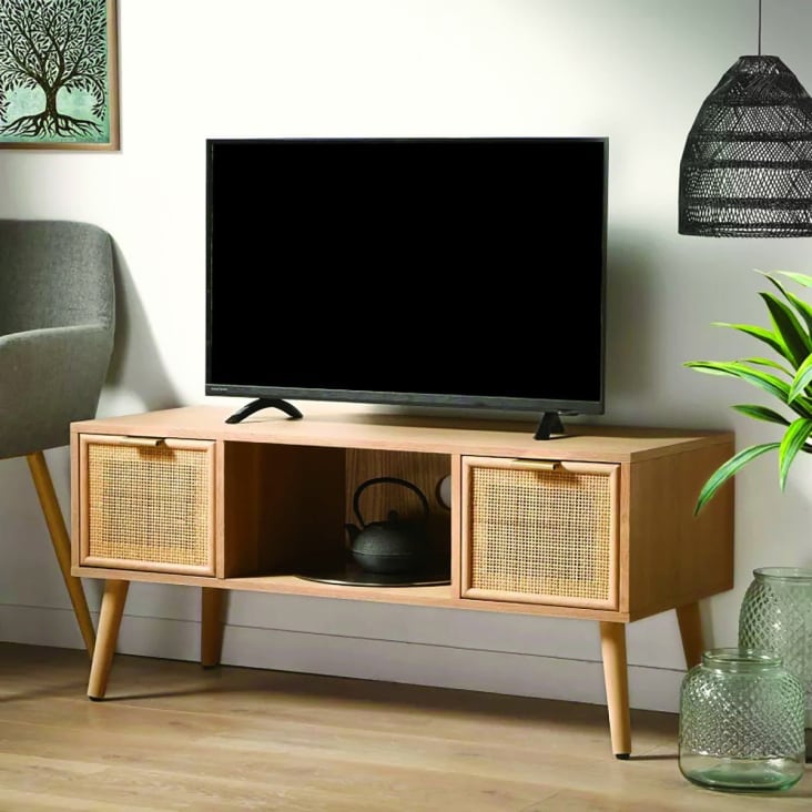 TV-Möbel mit 2 Schubladen Vorderseite aus Rattan - L100 cm Miya ...