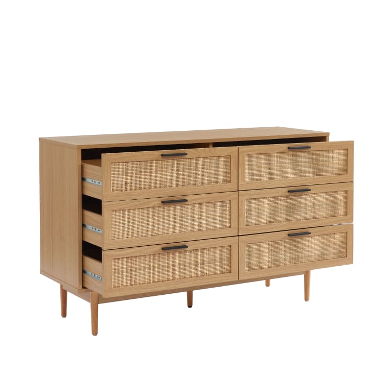 Commode effet chêne et cannage rotin 6 tiroirs Amana | Maisons du Monde
