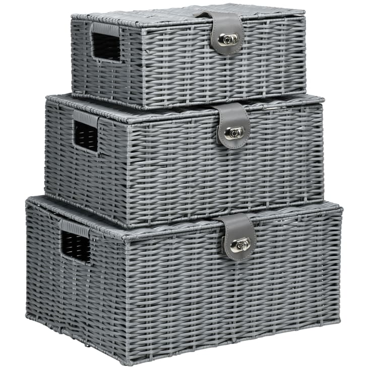 Set 3 cestini in vimini pp con coperchio di diverse dimensioni Homcom ...