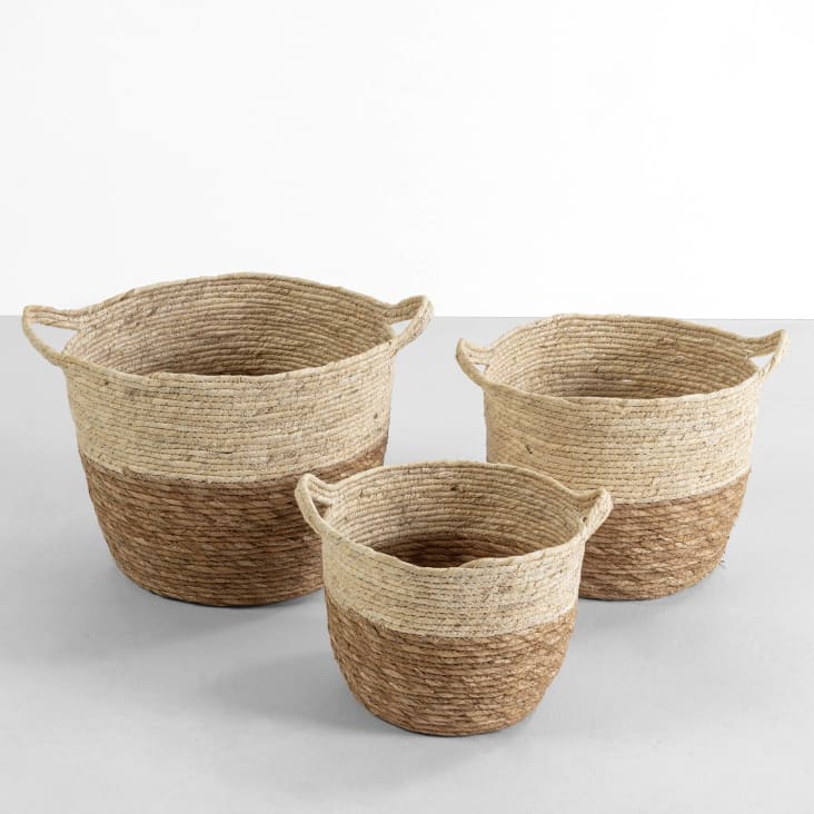 Set de 3 paniers fibre naturelle, blanc/naturel BRAIS | Maisons du Monde