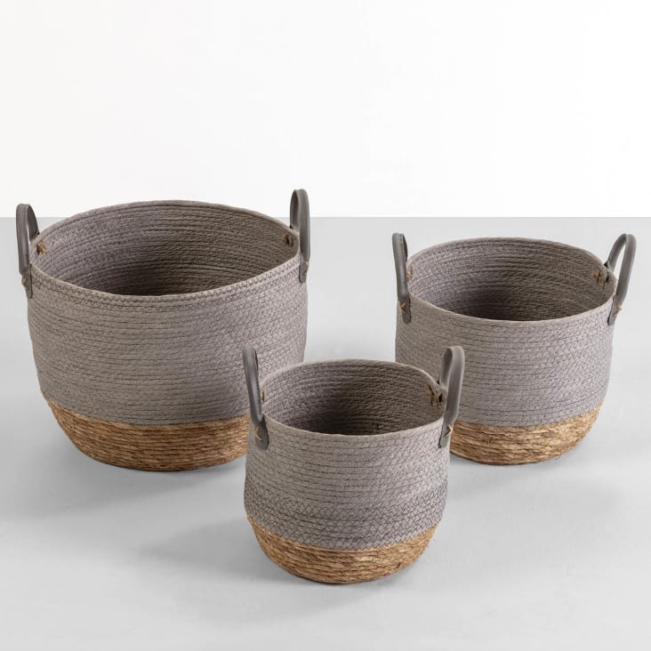 Set de 3 paniers fibre naturelle et papier, gris/naturel NEVES ...