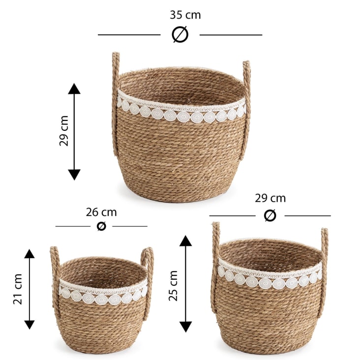 Set de 3 paniers fibres naturelles, blanc/naturel YASMINA | Maisons du ...