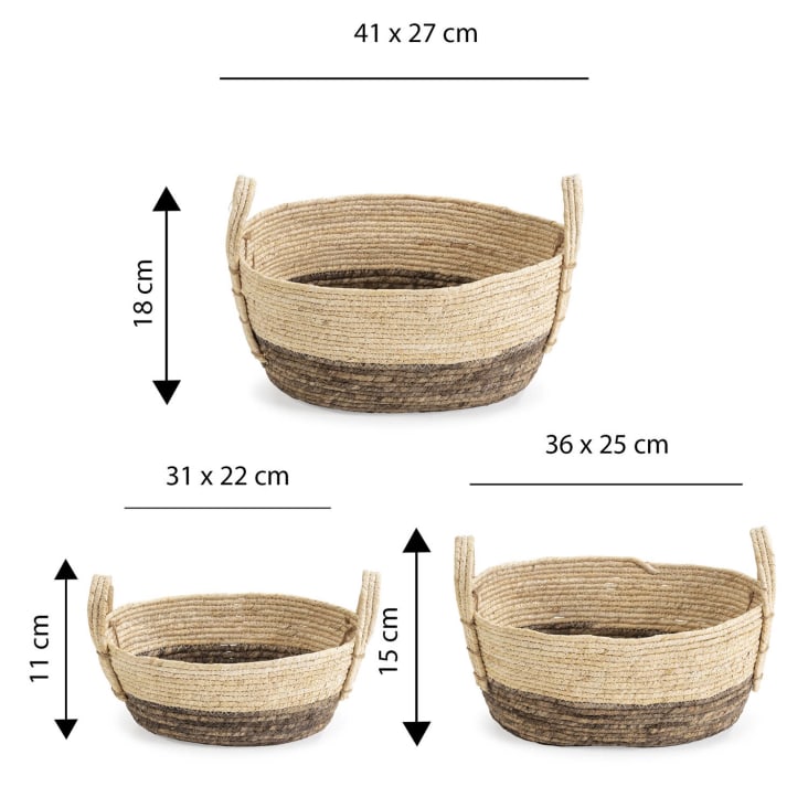 Set de 3 paniers fibre naturelle, blanc/marron XIANA | Maisons du Monde