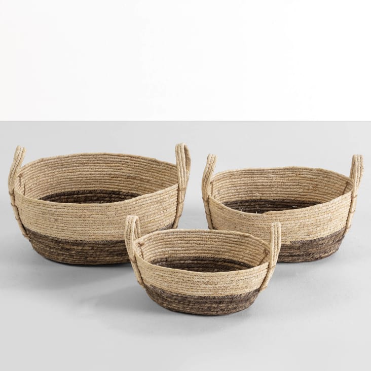 Set di 3 cestini in fibra naturale con manici, bianco/marrone XIANA ...