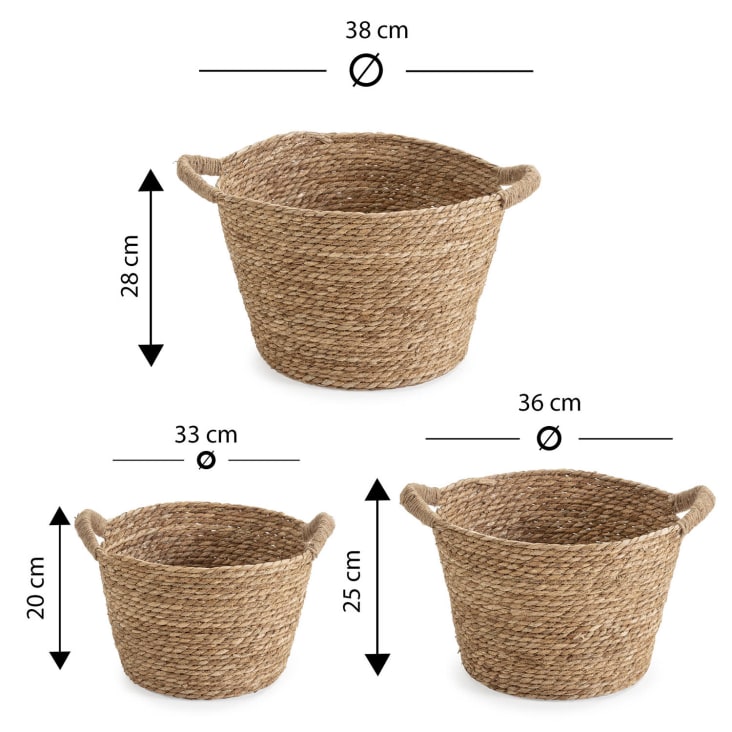 Set de 3 paniers fibre naturelle avec anses ICIA | Maisons du Monde