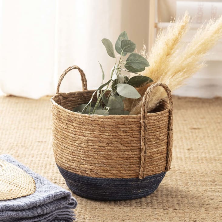 Set de 3 paniers fibre naturelle, bleu/naturel IRIA | Maisons du Monde