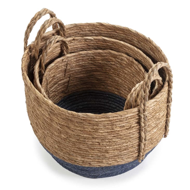 Set de 3 paniers fibre naturelle, bleu/naturel IRIA | Maisons du Monde