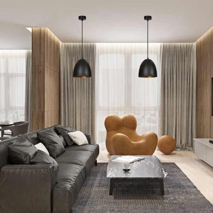 Lámpara colgante con pantalla en forma de cúpula negra y dorada ø18cm ...