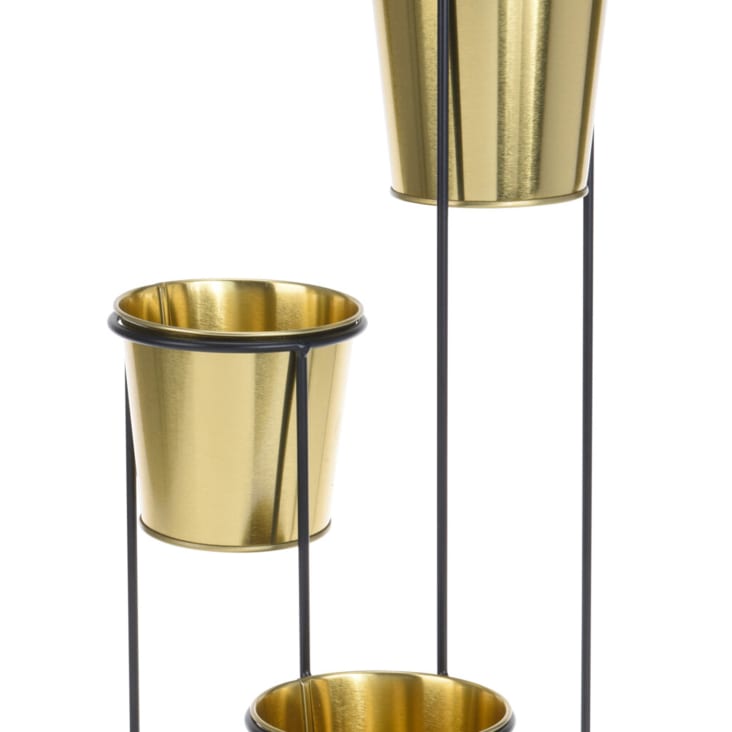 Cache-pot métal noir et 3 pots dorés | Maisons du Monde