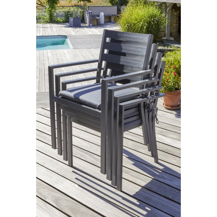 Ensemble repas 6 places en aluminium anthracite avec rallonge papillon ...
