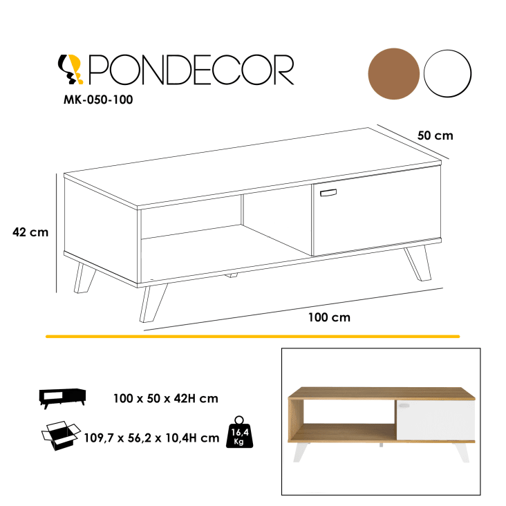 Mesa centro turquía mdf lacado roble/blanco texturizado con 1 puerta ...