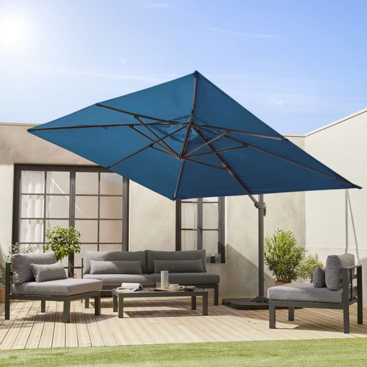 Sombrilla offset azul 3x4m + losas Wimereux + dalles 50x50cm | Maisons ...