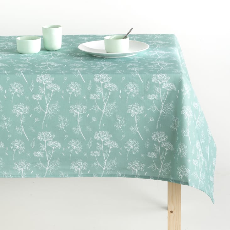 Nappe en coton biologique antitâche imprimée vert 140x200 cm LEELA JADE ...