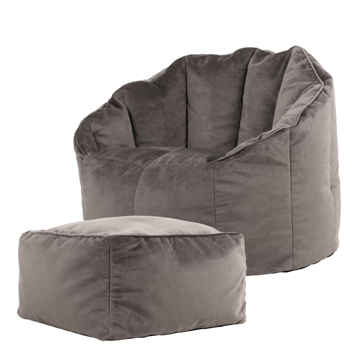 Sitzsack-Sessel mit Hocker, Samt, Grau SIRENA | Maisons du Monde
