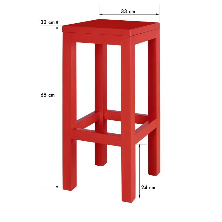 Taburete lacado pino 65cm Rojo Llama BLOCKIE-AXEL | Maisons du Monde