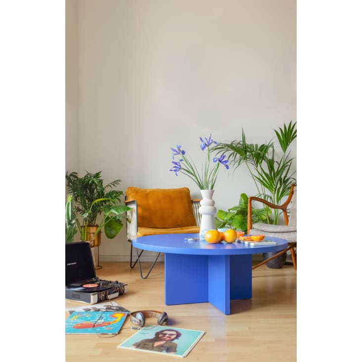 Mesa de centro redonda tablero laminado de 3cm azúl prussia 100cm ...