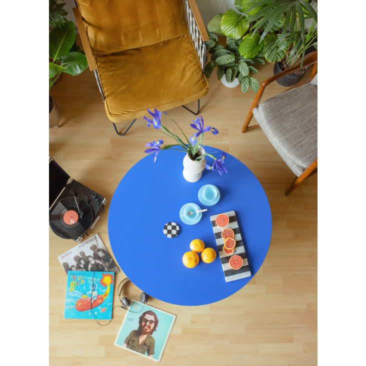 Mesa de centro redonda tablero laminado de 3cm azúl prussia 100cm ...