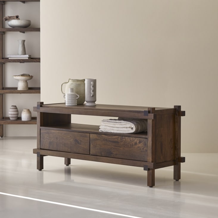 Mobile TV a 2 cassetti in legno di mango massello 120 cm Arko | Maisons du Monde