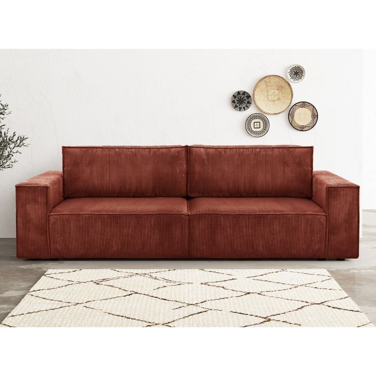 Canapé convertible 3 Places en velours côtelé rouille HARPER | Maisons ...
