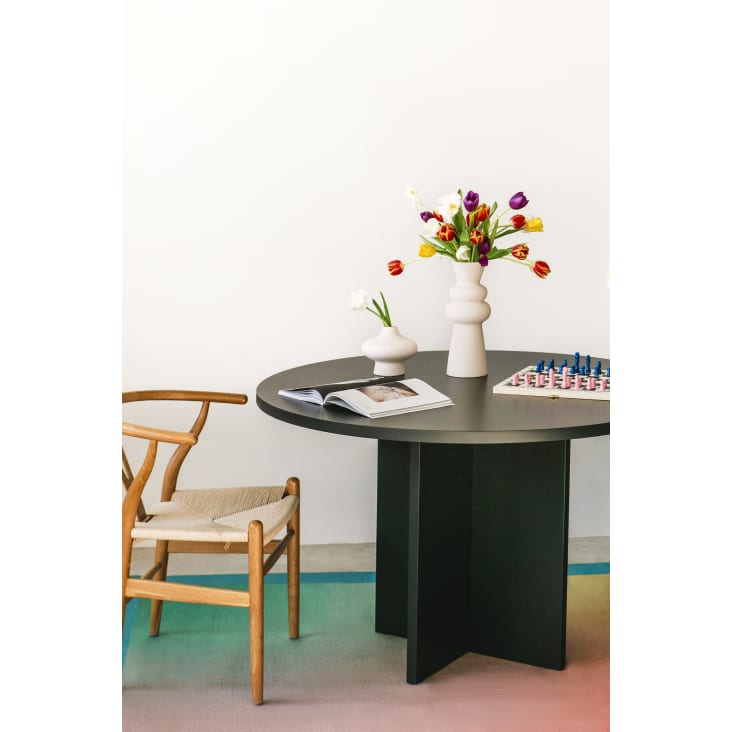 Runder Esstisch aus lackiertem MDF 3 cm in Schwarz, 120 cm. BLOCKIE ...