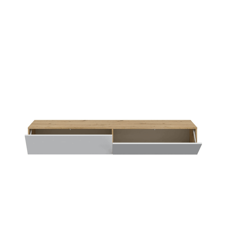 Meuble TV 2 abattants et 2 niches effet bois - L180 x H28 cm Kaway ...