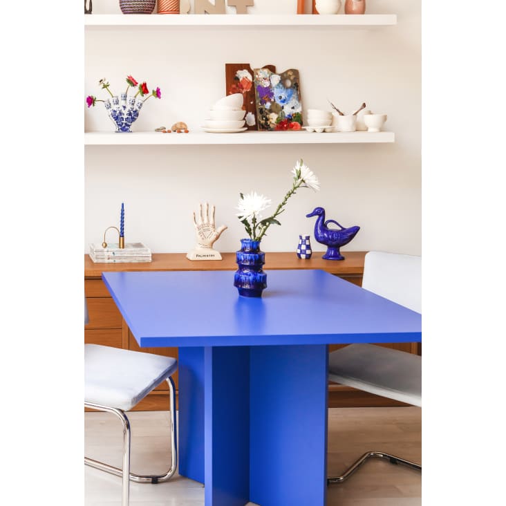 Mesa de comedor cuadrada tablero laminado 3cm azúl prussia 100xm ...
