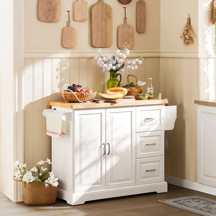 Isla de cocina con tablero extensible mdf blanco | Maisons du Monde