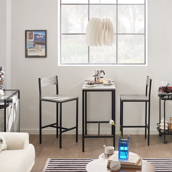 Bartisch Set mit 2 Barhockern Holz Metall Grau Schwarz | Maisons du Monde
