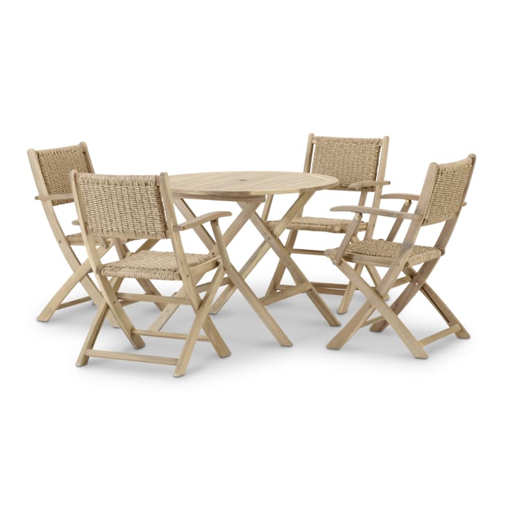 Set tavolo pieghevole rotondo 90cm + 4 poltrone in rattan sintetico ...