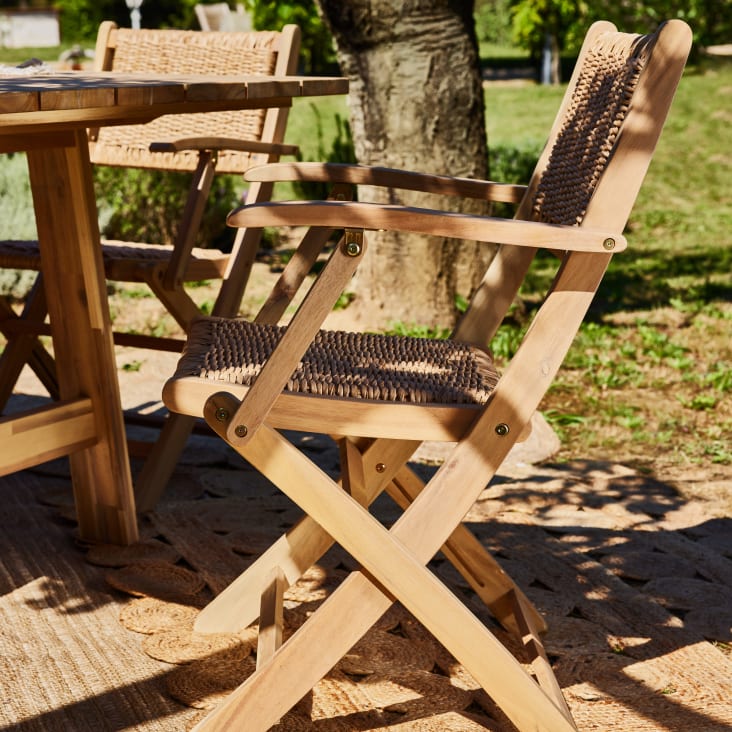 Ensemble table pliante ronde 90cm + 4 fauteuils rotin synth Java light ...