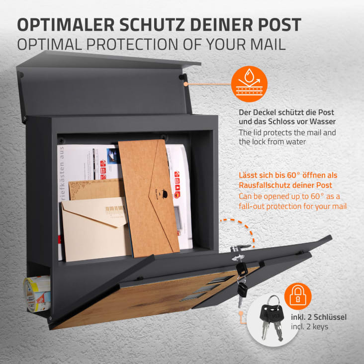 Briefkasten Stahl Holzoptik Postkasten Wandbriefkasten | Maisons du Monde