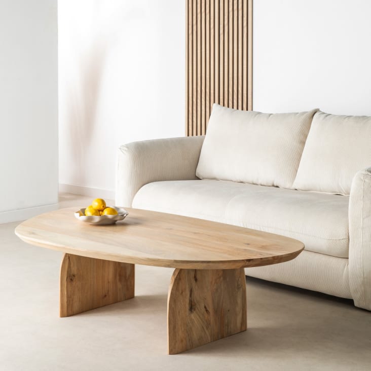 Table basse organique en bois massif de manguier - Bois clair Malang ...