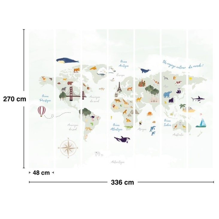 Papier peint panoramique - 7 lés : 336x270cm - Vert - 99DECO World map ...