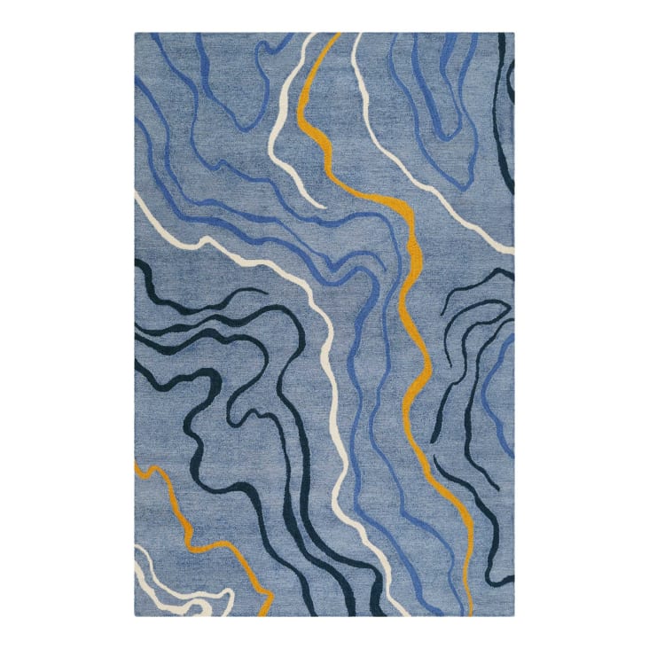 Alfombra de diseño abstracto azul, hecha a mano, 70x140 DRIVE | Maisons ...