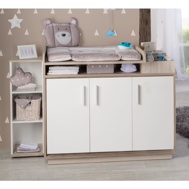 Wickelkommode breit, 3 Türen, Ablagefächer, Weiß/Luna Elm OLAF ...