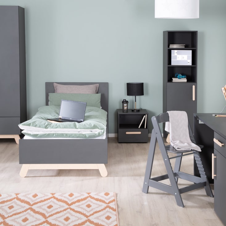 Kinderbett 90x200 cm, Anthrazit, Füße Echtholz-Buche JARA | Maisons du ...