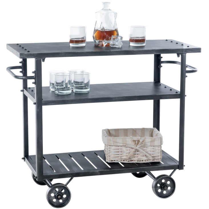 Chariot de service industriel avec roulettes en métal Argent antique ...