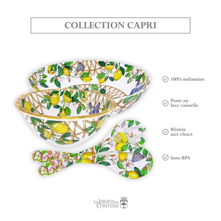 Große Salatschüssel aus reinem Melamin im Zitronen-Design 31 cm Capri ...