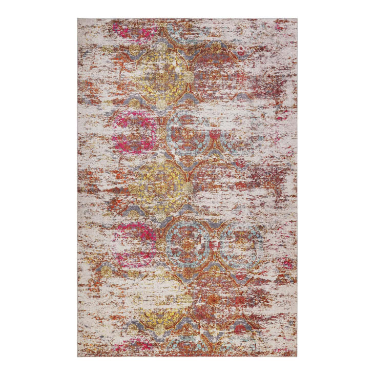 Flacher Teppich, Vintage, abgenutzter Effekt, mehrfarbig, rosa 140x200 ...