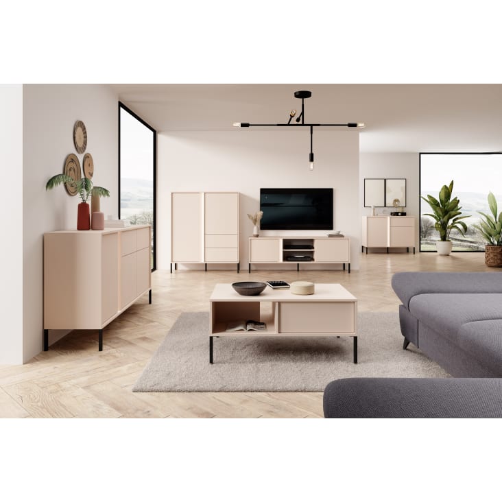 TV Stander Holzeffekt Beige LED
